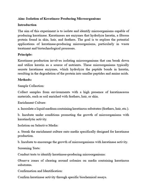 Aim Isolation Of Keratinase Producing Microorganisms Pdf Growth