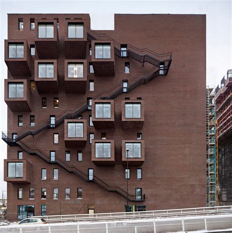 Red Brick Boxes Pop Out Of A Labs Narrow Office Block On Oslo Waterfront