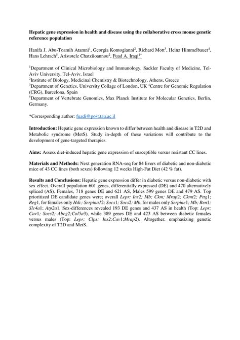 Pdf Hepatic Gene Expression In Health And Disease Using The