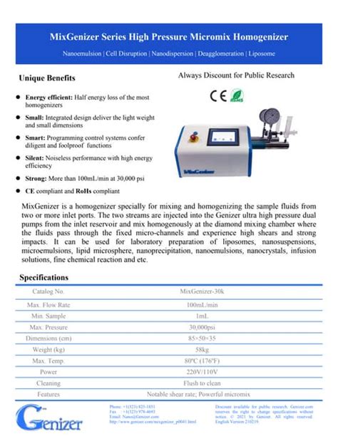 Mixgenizer Series High Pressure Microfluidizer Homogenizer Pdf