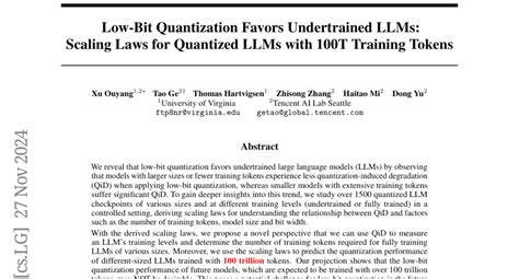 Low Bit Quantization Favors Undertrained Llms Scaling Laws For Quantized Llms With 100t