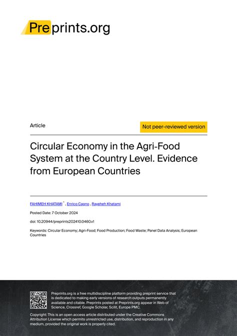 Pdf Circular Economy In The Agri‐food System At The Country Level Evidence From European