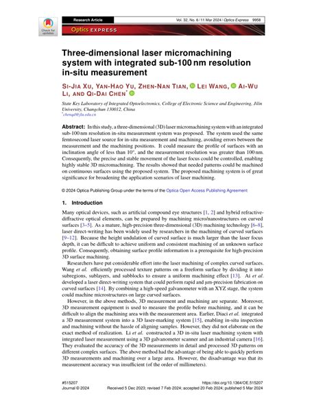 Pdf Three Dimensional Laser Micromachining System With Integrated Sub 100 Nm Resolution In