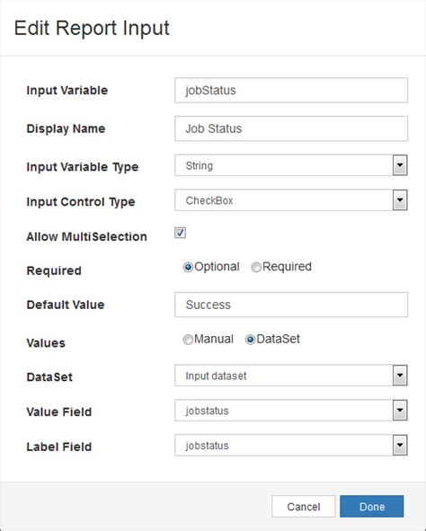 check box input control for build your own reports