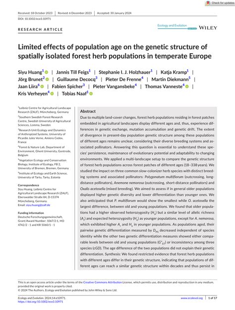 Pdf Limited Effects Of Population Age On The Genetic Structure Of Spatially Isolated Forest