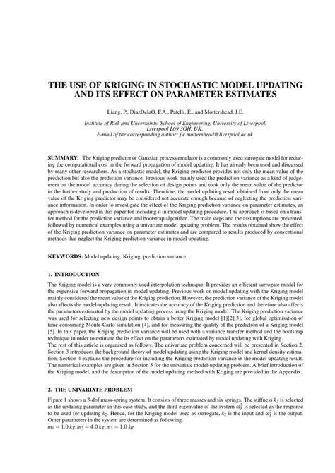 pdf the use of kriging in stochastic model updating and its effect on