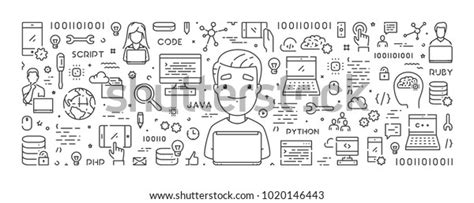 Vector Line Web Concept Programming Linear Stock Vector Royalty Free 1020146443 Shutterstock