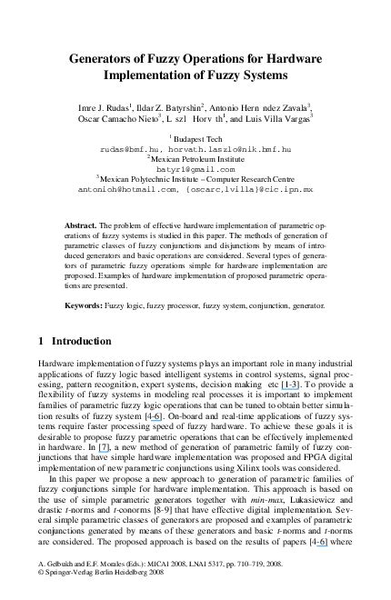 Pdf Generators Of Fuzzy Operations For Hardware Implementation Of Fuzzy Systems