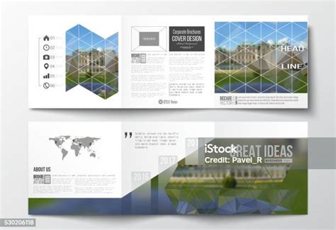 세트 트라이폴드 브로셔 스퀘어 디자인 템플릿 다각형 배경기술 0명에 대한 스톡 벡터 아트 및 기타 이미지 0명 개념 개념과 주제 Istock