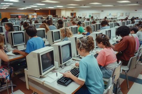 Premium Photo A Computer Lab Filled With Babes Learning To Type And Use Educational Software