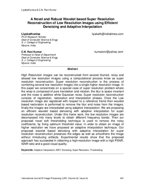 Pdf A Novel And Robust Wavelet Based Super Resolution Reconstruction Of Low Resolution Images