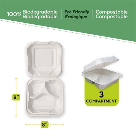 Ecopaack Bagasse Clamshell Container 8x8x3 Premium Quality