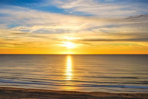Beach Golden Sunset Over Tranquility Ocean Horizon Photograph By Marco