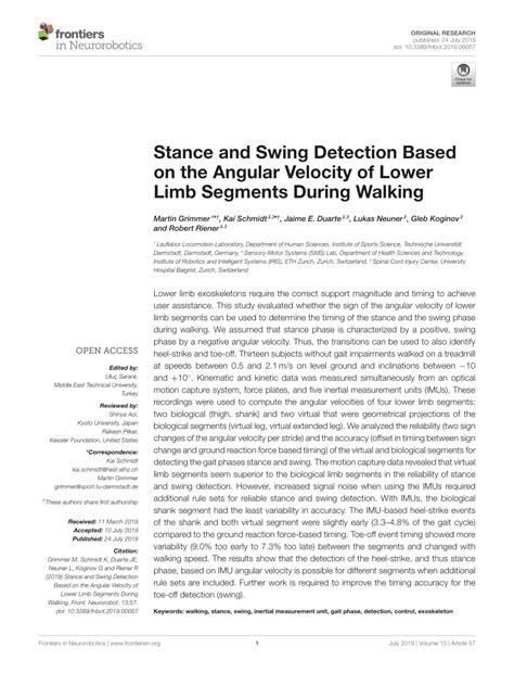 Pdf Stance And Swing Detection Based On The Angular Velocity Of Lower