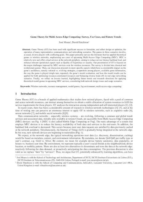 Pdf Game Theory Surveygame Theory For Multi Access Edge Computing Survey Use Cases And