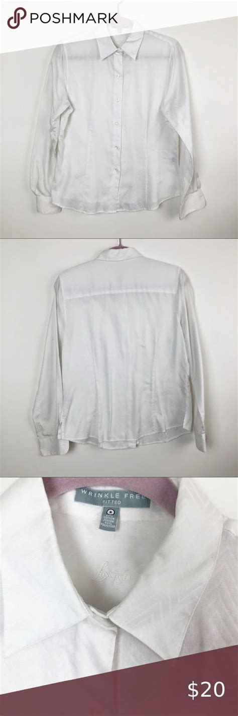 Wrinkle Free White Chevron Button Down Size 8