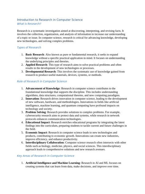 Introduction To Research In Computer Science Pdf Methodology
