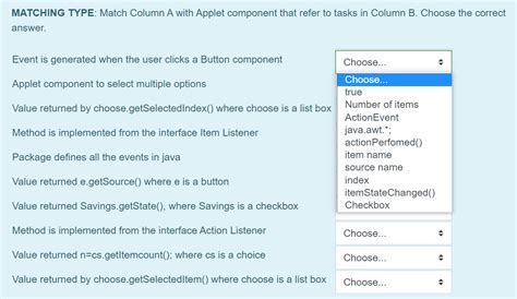 Solved MATCHING TYPE Match Column A With Applet Component Chegg Com
