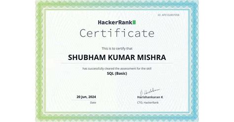 Hackerrank Skill Certificate Shubham Mishra