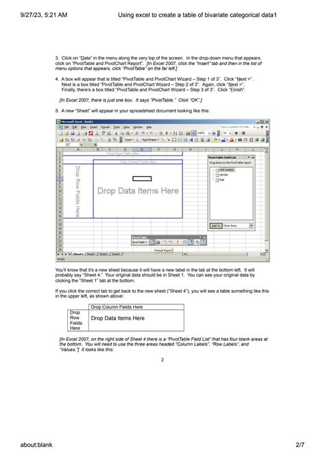 Solution Using Excel To Create A Table Of Bivariate Categorical Data1