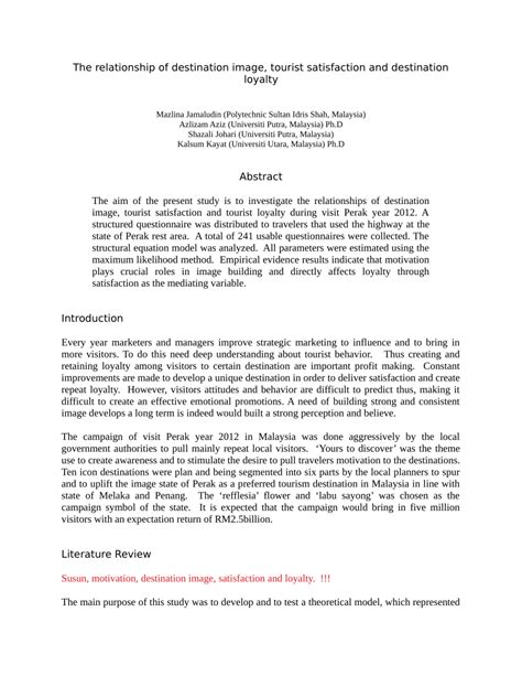 Pdf The Relationship Of Destination Image Tourist Satisfaction And Destination Loyalty