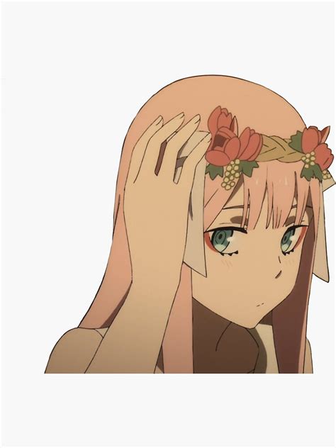 Zero Two With A Flower Crown Sticker By Celestial Art Redbubble