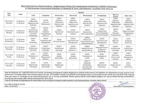 2 2nd Mid Sem Exam Schedule Btech 3rd Sem Odd Sem Ay23 24 Object
