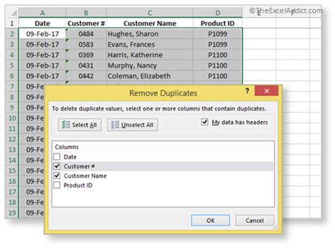 the excel addict remove duplicate values from your data in seconds