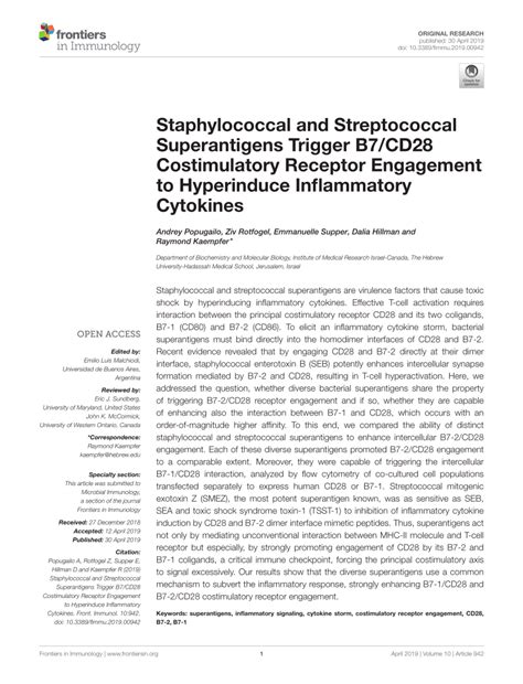 Pdf Staphylococcal And Streptococcal Superantigens Trigger B7 Cd28
