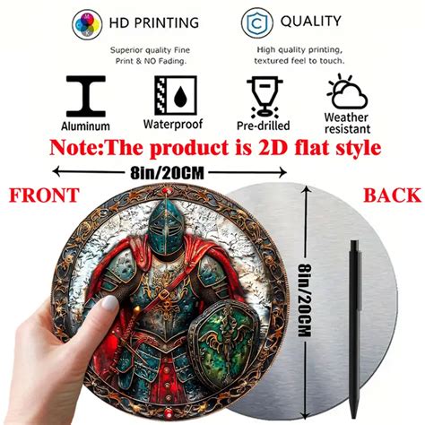 클래식 알루미늄 기사 방패 벽 장식 8인치 둥근 금속 표지판 중세 갑옷 장식 2d 고화질 인쇄 방수 사전 드 Temu