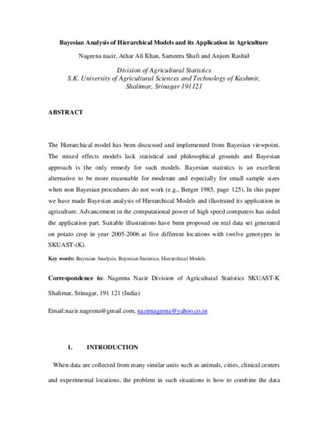 Pdf Bayesian Analysis Of Hierarchical Models And Its Application In