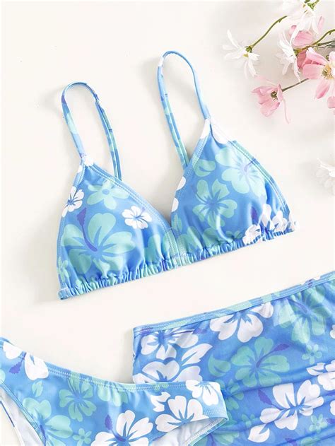 Blue Sakura Swimsuit Three Piece Girls Bikini Hangzhou Sunra Fashion