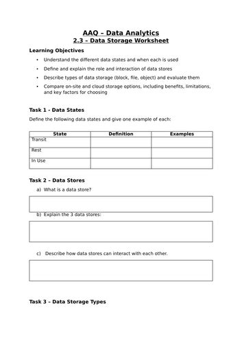 Aaq Ocr F200 23 Data Storage Complete Lesson Teaching Resources
