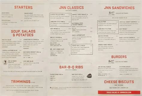 Jim N Nicks Bar B Q Menu Updated October 2025
