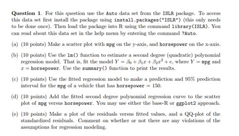 Solved Question 1 For This Question Use The Auto Data Set