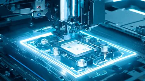 Close Up Of A Futuristic Robotic System Assembling A Microchip With