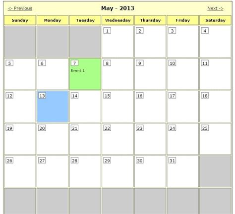 Quick And Simple Calendar In Coldfusion A Blog By Tony Junkes