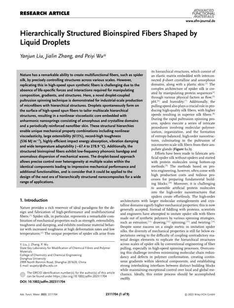 hierarchically structured bioinspired fibers shaped by liquid droplets