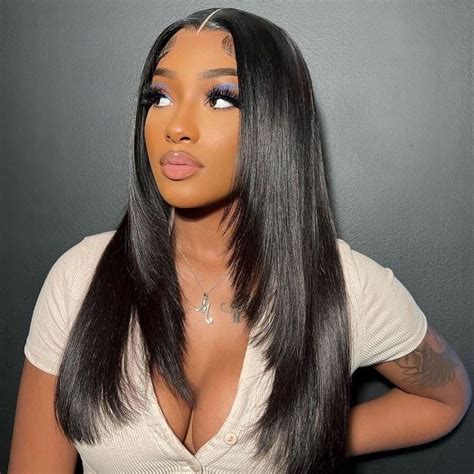 Layered Wigs Straight Black Layered Lace Front Wigs For African