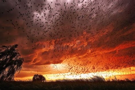 Dramatic Sky With Locust Swarm Silhouette Stock Illustration Illustration Of Plague Ominous