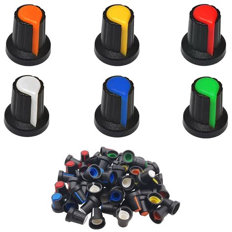 Amazon Xiatiaosann 60個 ポテンショメータ コントロール ノブ 6mm ローレット シャフト穴 ポテンショメータ ボリューム コントロール ロータリー ノブ キャップ