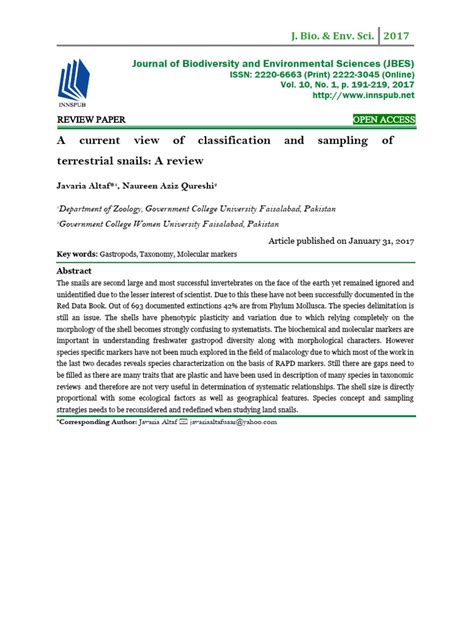 a current view of classification and sampling of terrestrial snails a