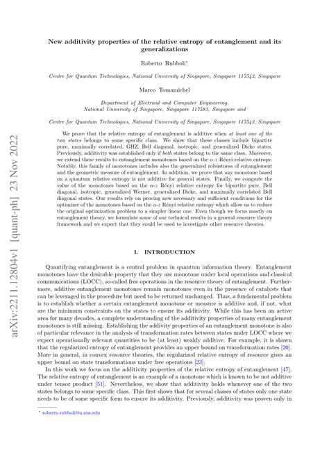 Pdf New Additivity Properties Of The Relative Entropy Of Entanglement And Its Generalizations