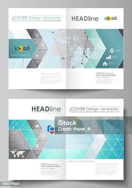 두 개의 A4 형식 현대 표지 샘플의 편집 레이아웃의 벡터 일러스트 레이 션 디자인 브로셔 잡지 전단지에 대 한 템플릿 미래의 첨단 기술 배경 발굴 데이터 기술 개념