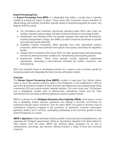 Mactan Export Processing Zone Mepz Overview History And Challenges