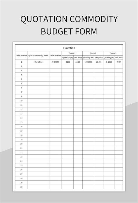 Equipment Quotation Budget Table Excel Template And Google Sheets File For Free Download