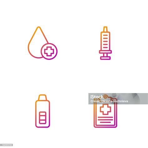 세트 라인 환자 기록 디지털 온도계 드롭 혈액 과 주사기를 기부 그라데이션 색상 아이콘입니다 벡터 1위에 대한 스톡 벡터 아트 및 기타 이미지 Istock
