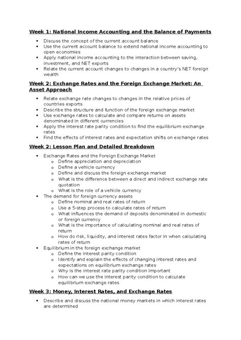 Itf Learning Outcomes Summary International Economics Theory And Policy Week 1 National