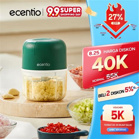 Jual Ecentio Mini Chopper Blender Portable 6 Pisau 250ml Food Grade Penghalus Bawang Multifungsi