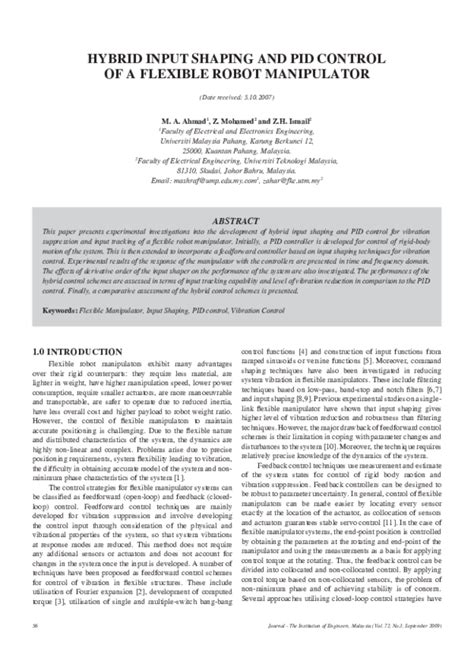 Pdf Hybrid Input Shaping And Pid Control Of A Flexible Robot Manipulator